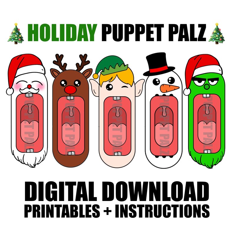 Holiday Printable Paper Puppet Palz, Santa and Rudolph, GRINCH, Elf and ...