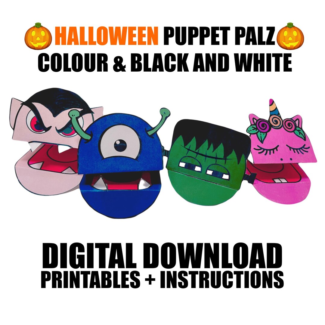 Printable HALLOWEEN Puppet Palz, Paper Hand Puppets, Digital Download ...