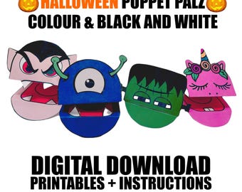 Printable HALLOWEEN Puppet Palz, Paper Hand Puppets, Digital Download ...