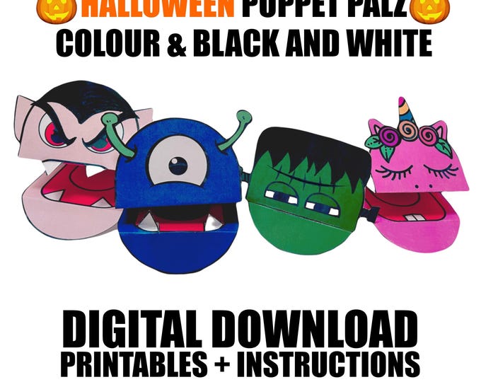 Printable HALLOWEEN Puppet Palz, Paper Hand Puppets, Digital Download ...