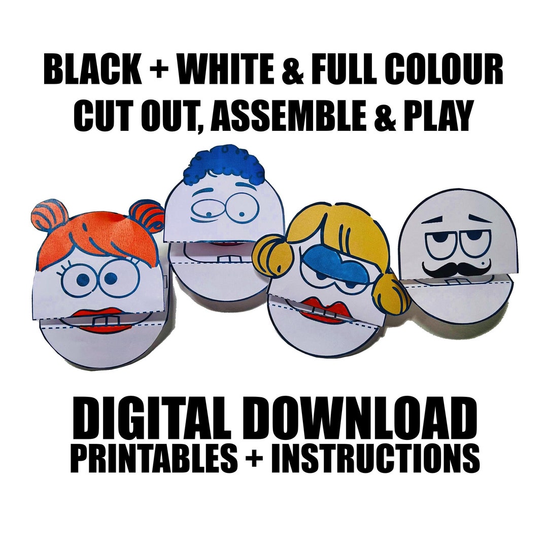 Printable Paper Puppets, DIY, Cut Out & Assemble, Hand Puppet, Pretend ...