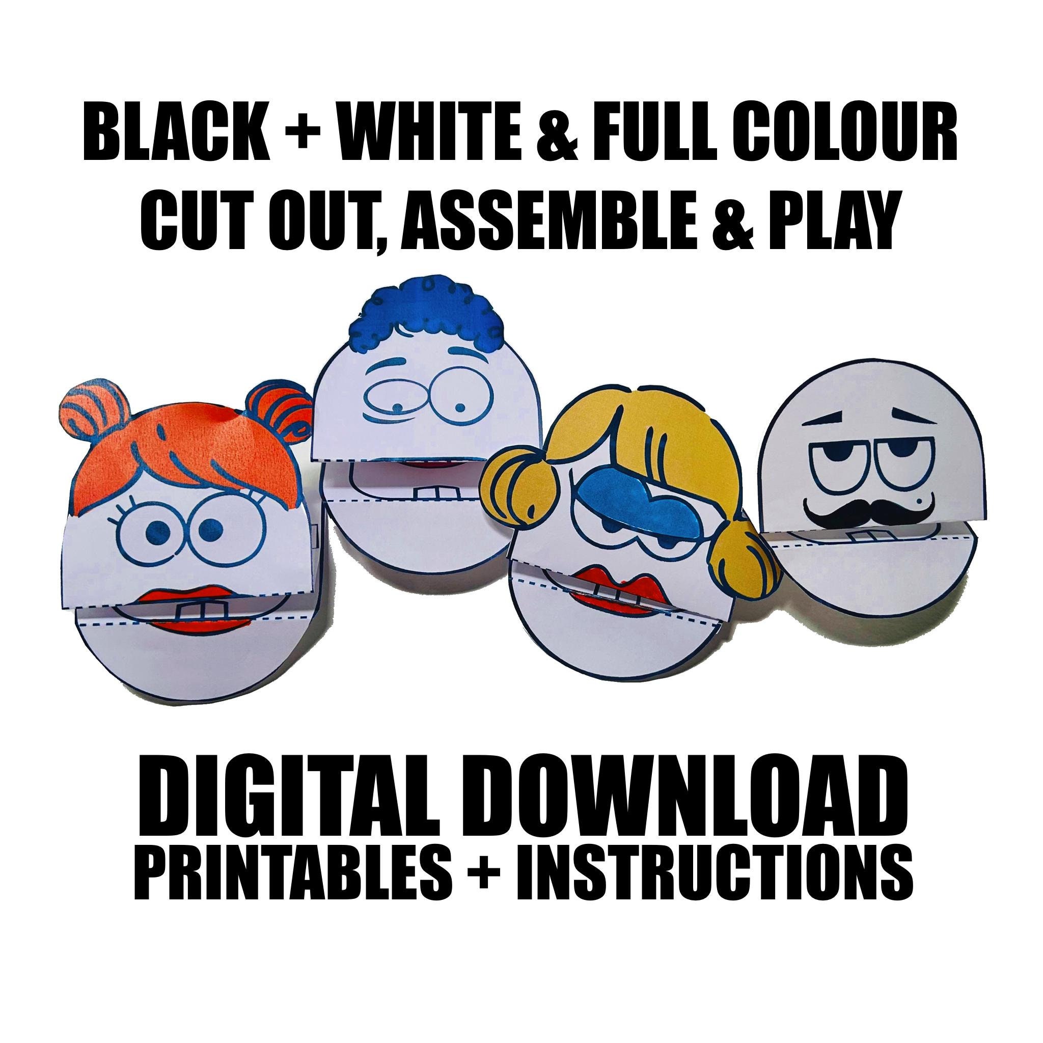 Printable Paper Puppets, DIY, Cut Out & Assemble, Hand Puppet, Pretend ...