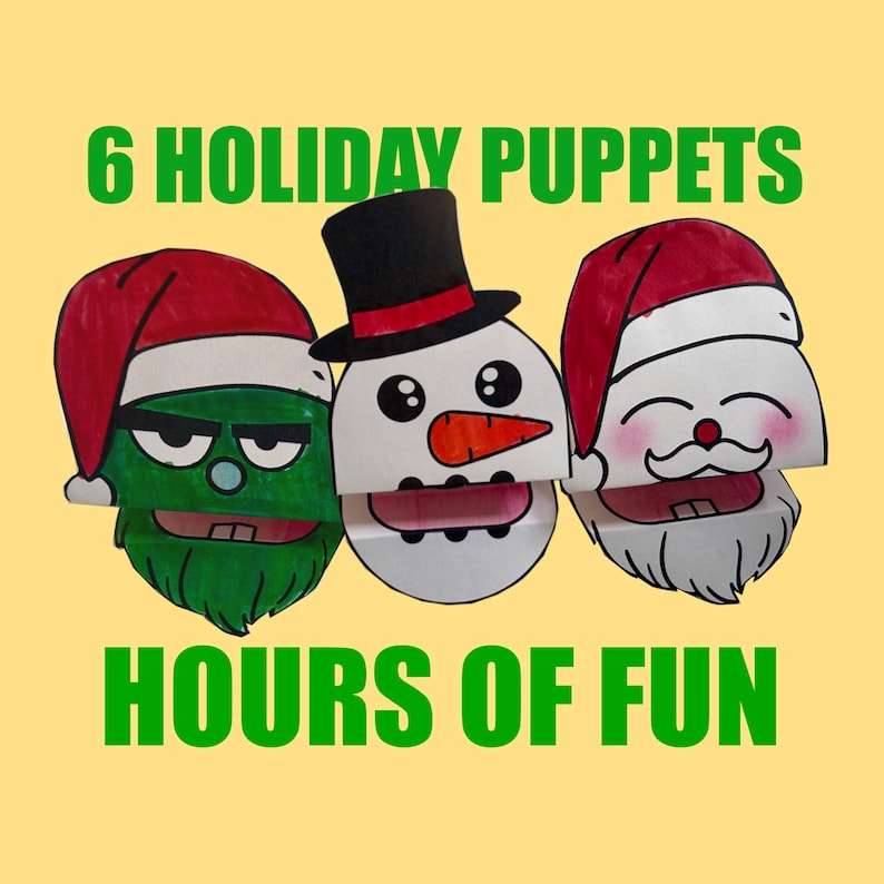 Holiday Printable Paper Puppet Palz, Santa and Rudolph, GRINCH, Elf and ...