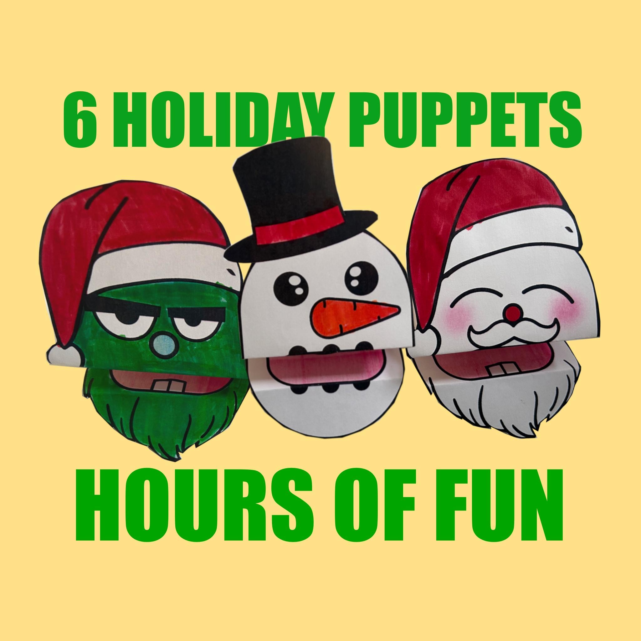 Holiday Printable Paper Puppet Palz, Santa and Rudolph, GRINCH, Elf and ...