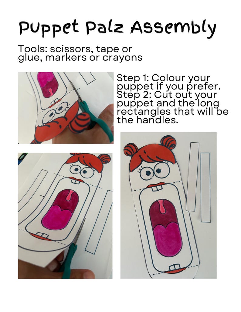 Printable Paper Puppets, DIY, Cut Out & Assemble, Hand Puppet, Pretend ...