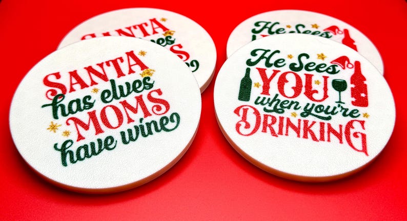 Funny Christmas Coasters With Holiday Drinking Quotes - Festive Drink ...