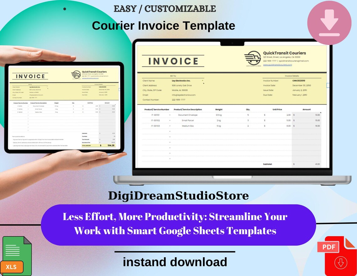Editable Courier Invoice Template Easy Digital Download for Delivery ...