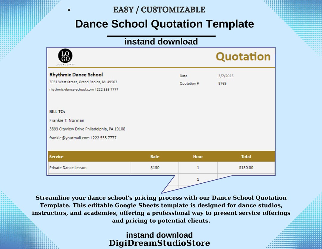 Editable Dance School Quotation Template Easy Digital Download for ...