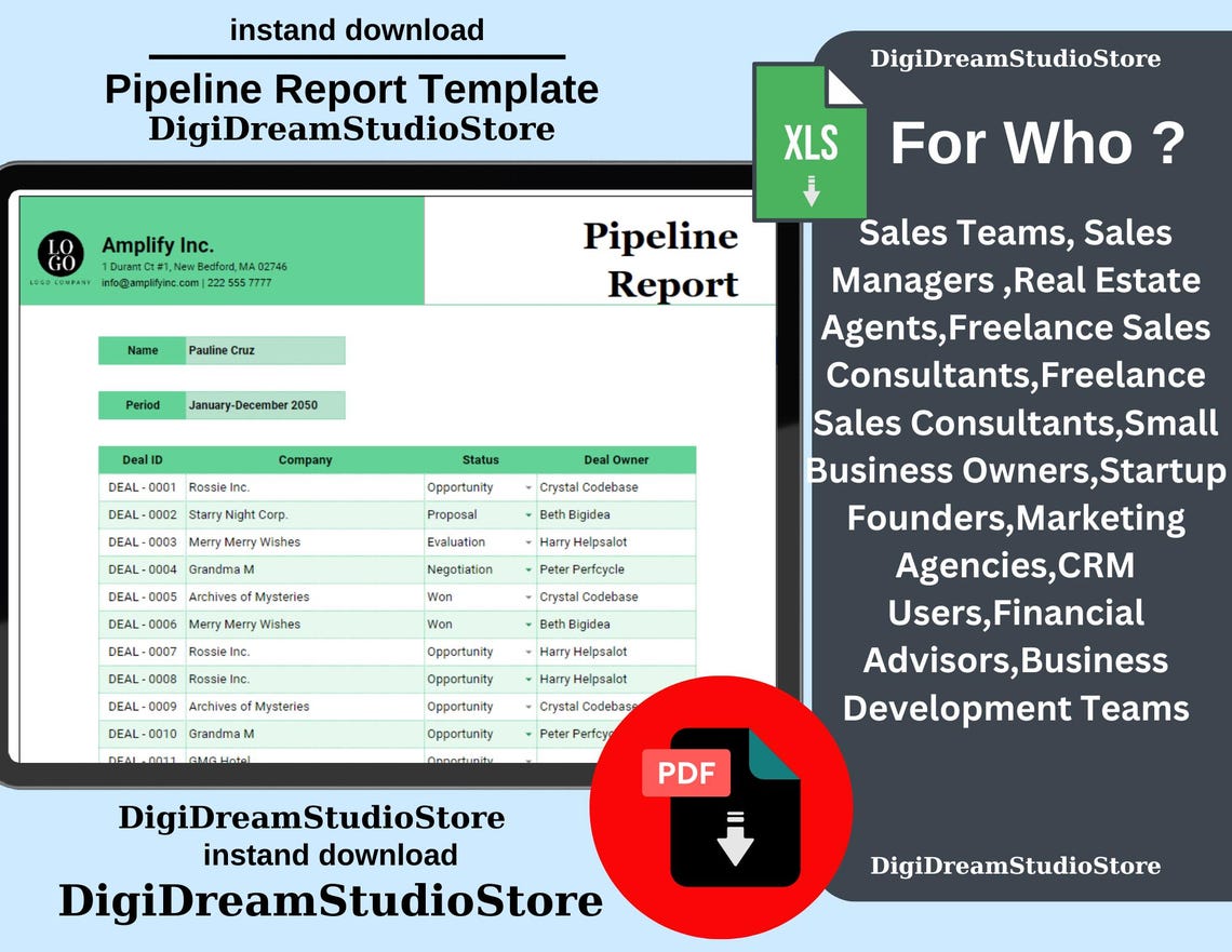 Editable Pipeline Report Template Easy Digital Download for Sales Teams ...