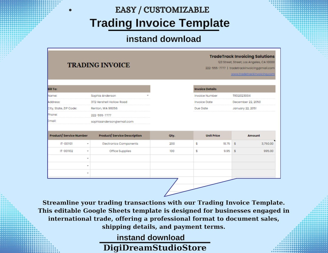 Editable Trading Invoice Template Easy Digital Download for ...