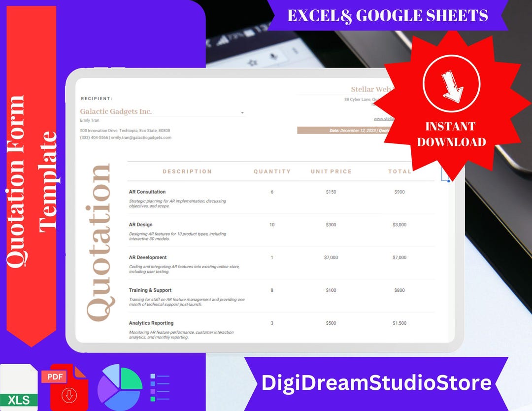 Quotation Form Template, Google Sheets for Freelancers, Small Business ...