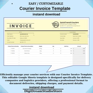 Editable Courier Invoice Template Easy Digital Download for Delivery ...