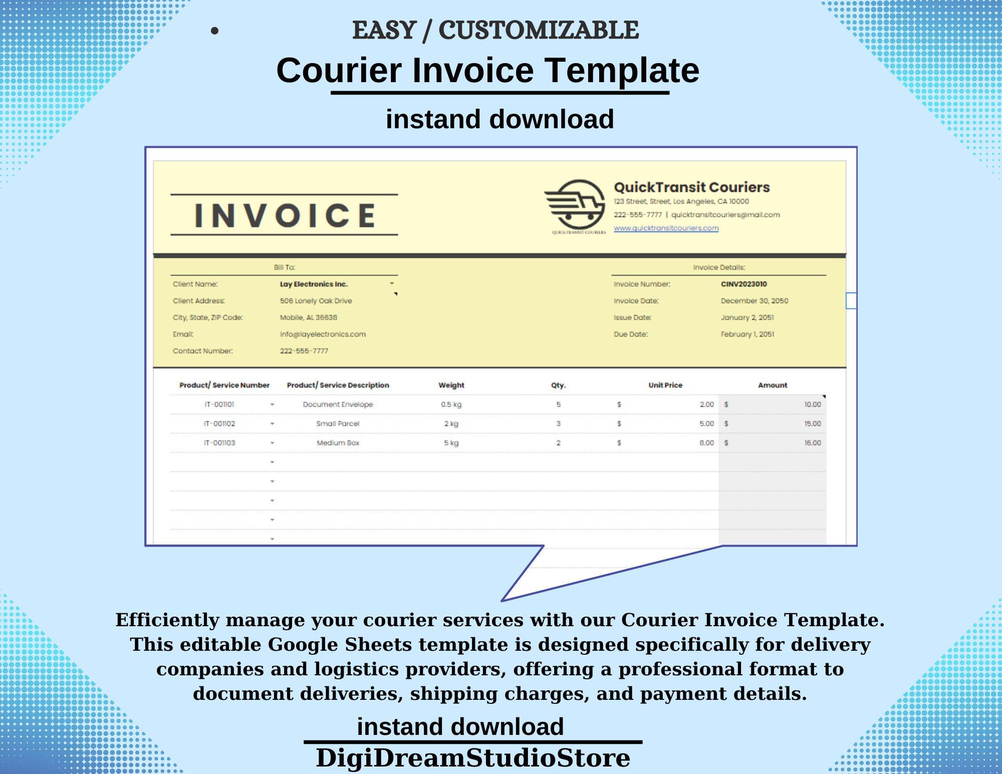 Editable Courier Invoice Template Easy Digital Download for Delivery ...