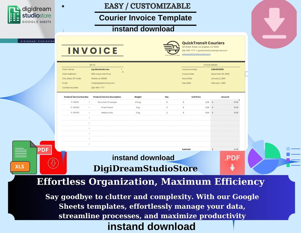 Editable Courier Invoice Template Easy Digital Download for Delivery ...