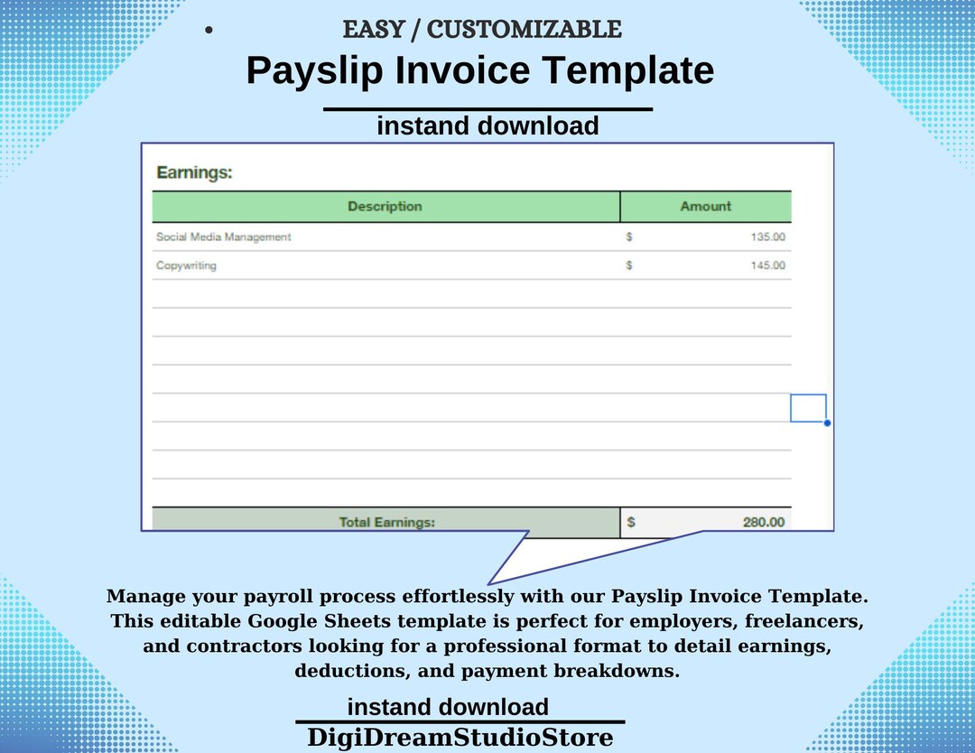 Editable Payslip Invoice Template Easy Digital Download for Employers ...