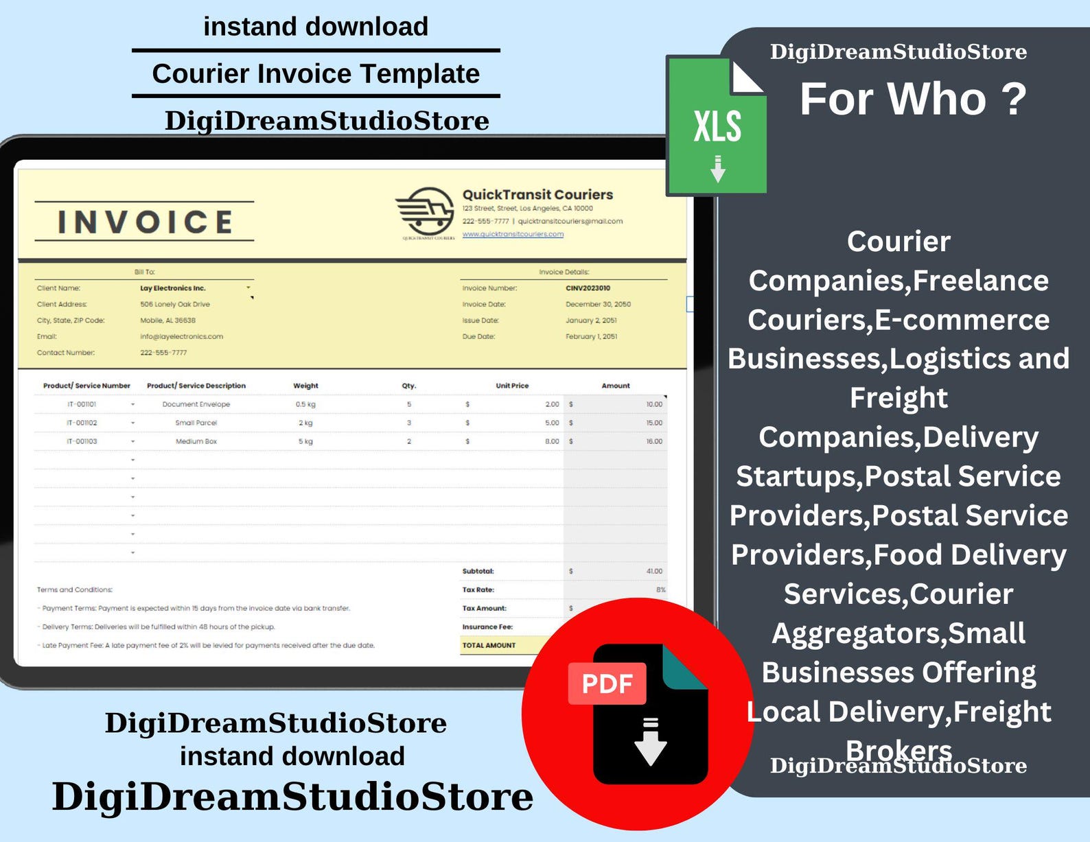 Editable Courier Invoice Template Easy Digital Download for Delivery ...