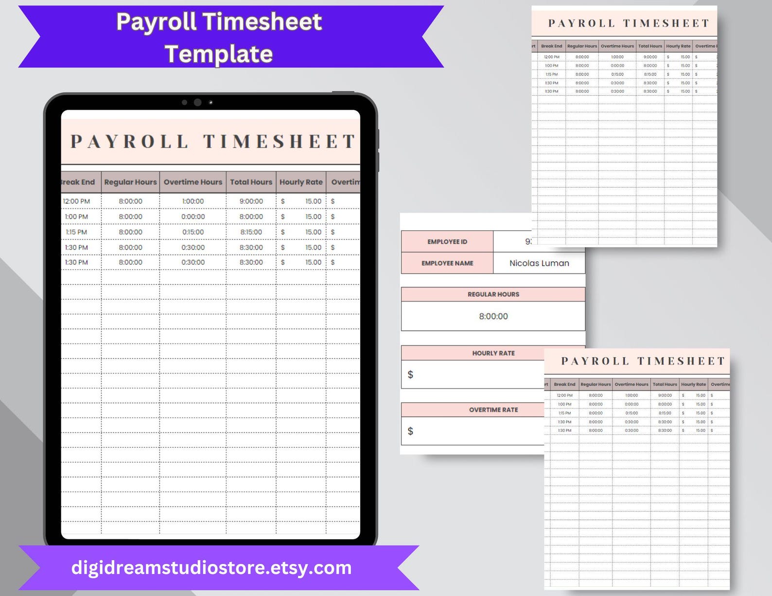 Payroll Timesheet Template, Google Sheets for Freelancers, Small ...