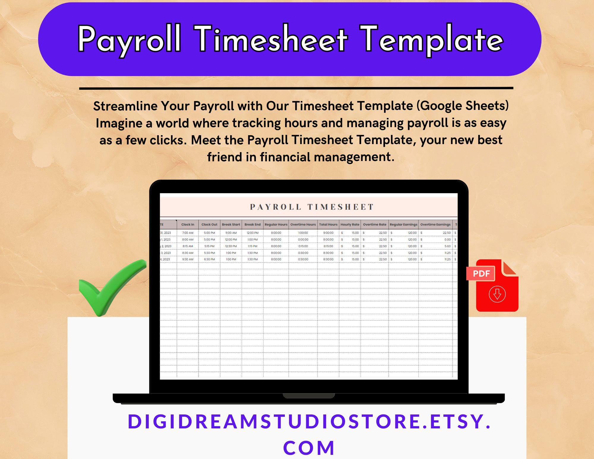 Payroll Timesheet Template, Google Sheets for Freelancers, Small ...