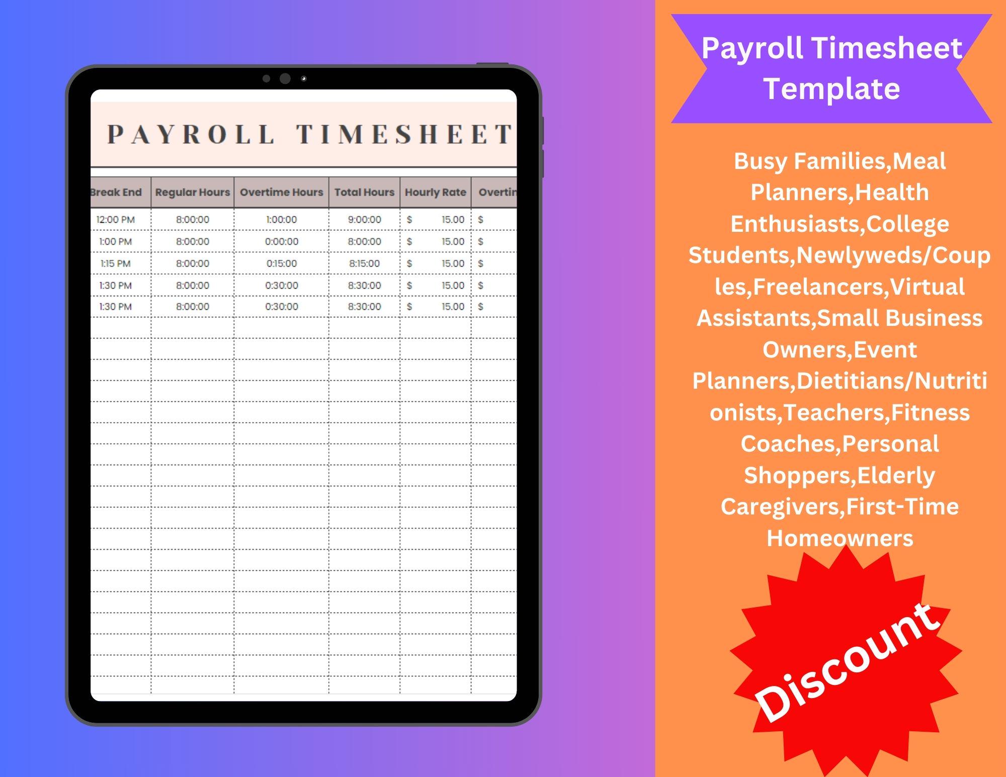 Payroll Timesheet Template, Google Sheets for Freelancers, Small ...