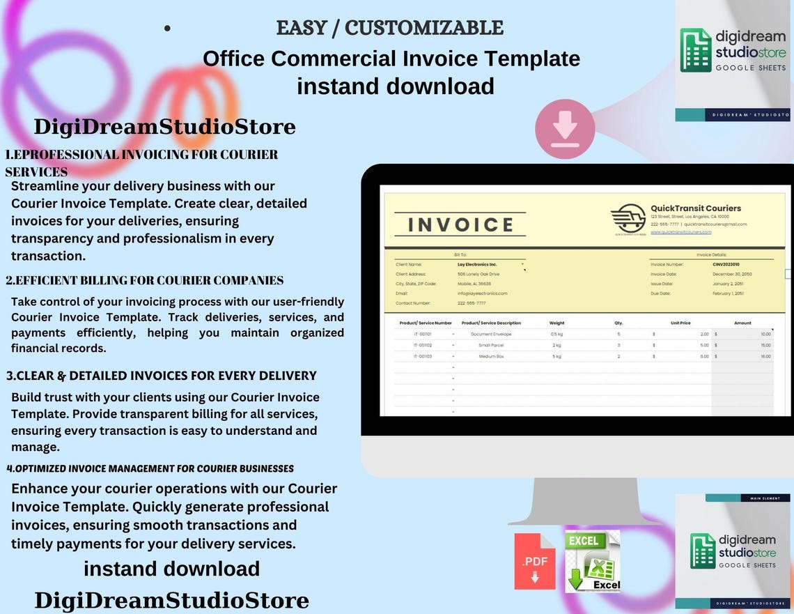 Editable Courier Invoice Template Easy Digital Download for Delivery ...