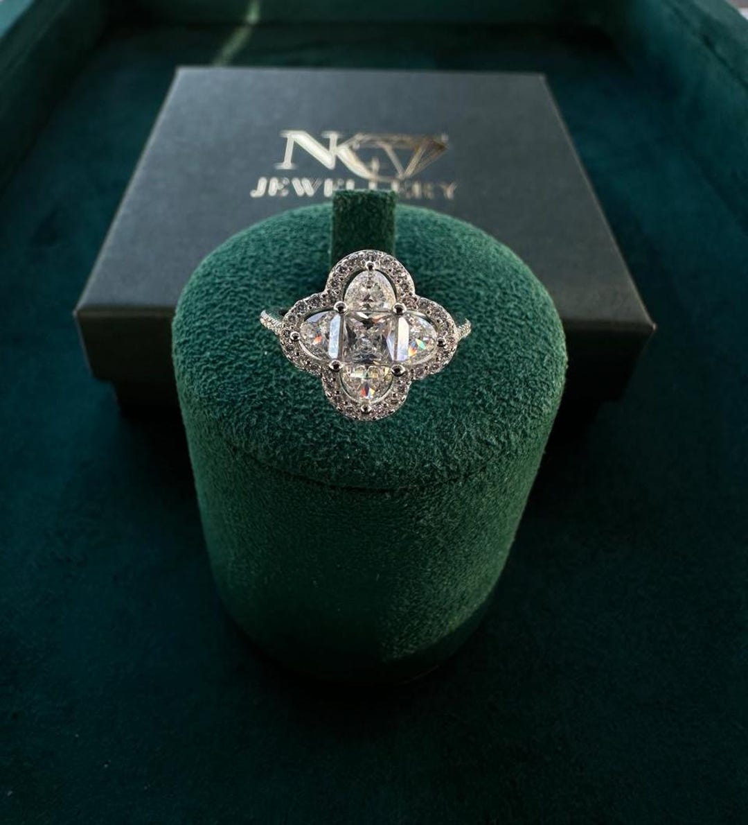 Elegant Clover-design Ring With Sparkling Zirconia Accents - Etsy
