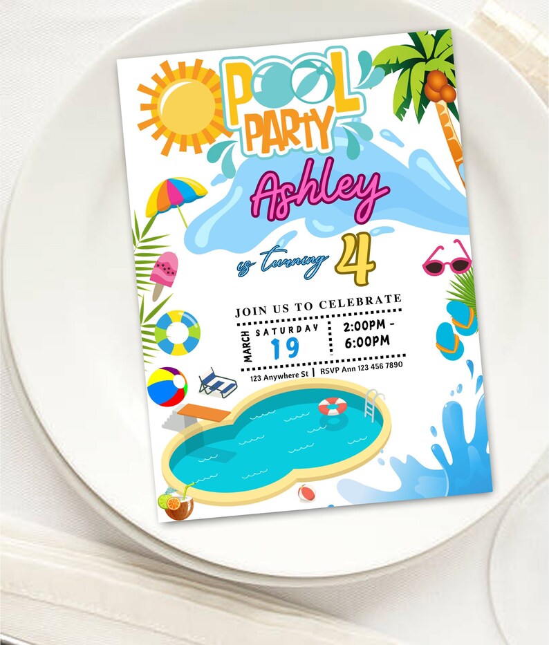 Editable Pool Party Birthday Invitation Template, Pool Party Birthday ...