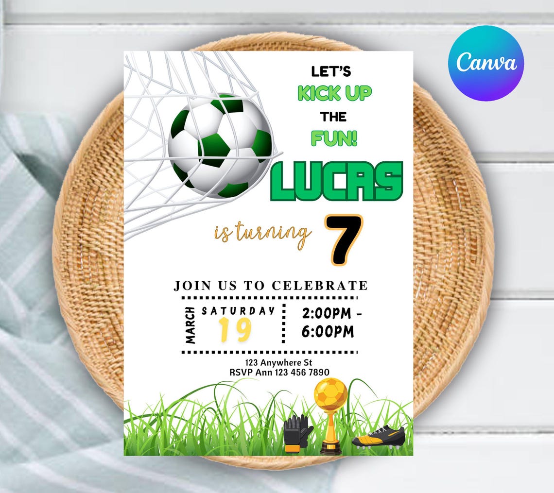 EDITABLE Soccer Birthday Invitation Template, Soccer Party Invitation ...