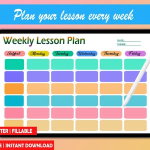 Colorful Lesson Plan Template, Printable & Fillable, Homeschool Teacher ...