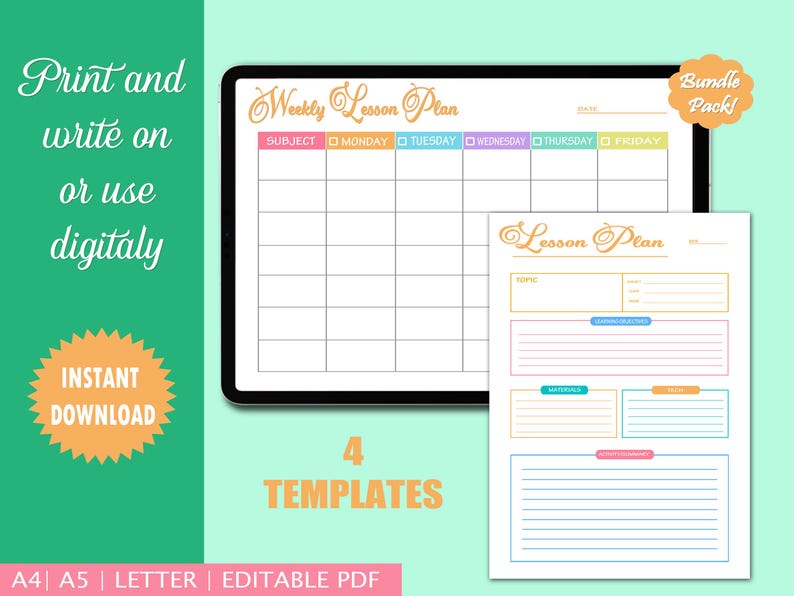 Lesson Plan Template, Lesson Planner Printable, Homeschool Teacher ...