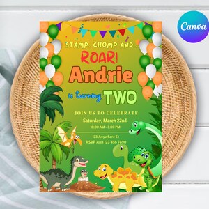 Editable Cute Dinosaur Birthday Invitation Template, Dinosaur Birthday ...