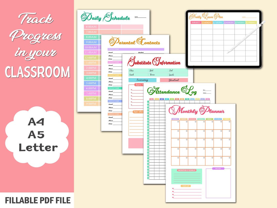 TEACHER Planner Printable | Fillable, 10+ Pg BUNDLE, Lesson Plan ...