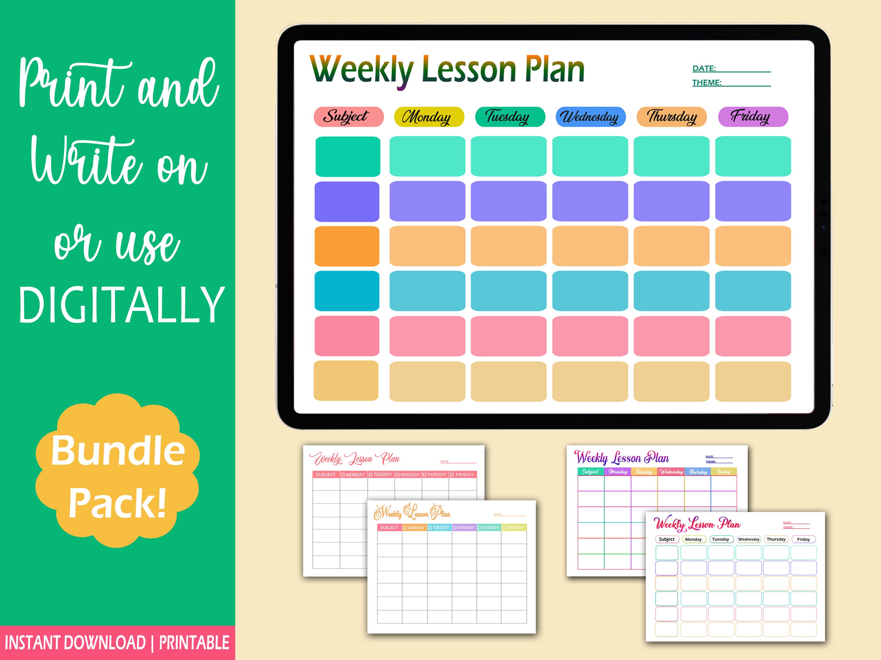 Weekly Lesson Plan Template, 5 Pg BUNDLE, Teacher Lesson Planner ...