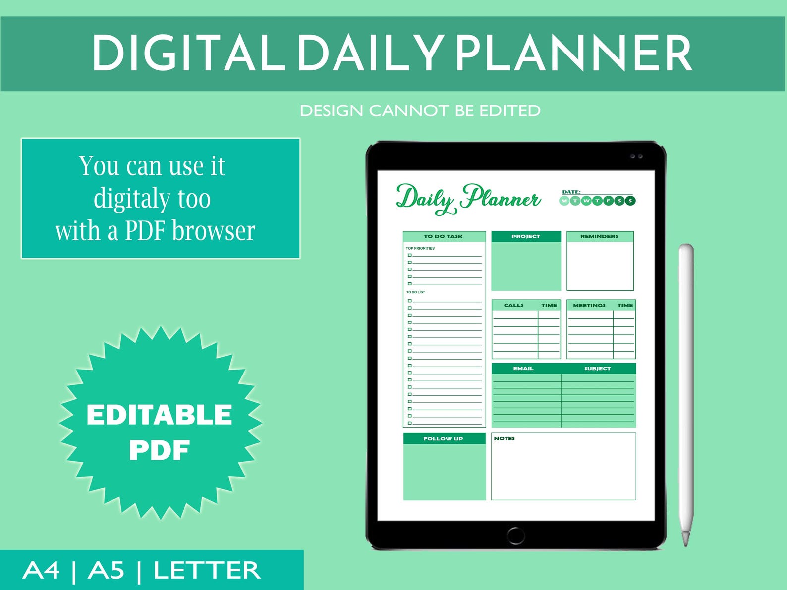 Editable Daily Planner | to Do List | Printable Productivity Day ...