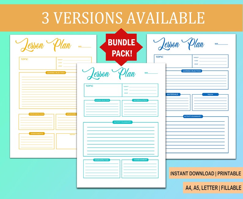 Lesson Plan Template, Lesson Planner Printable, Homeschool Teacher ...