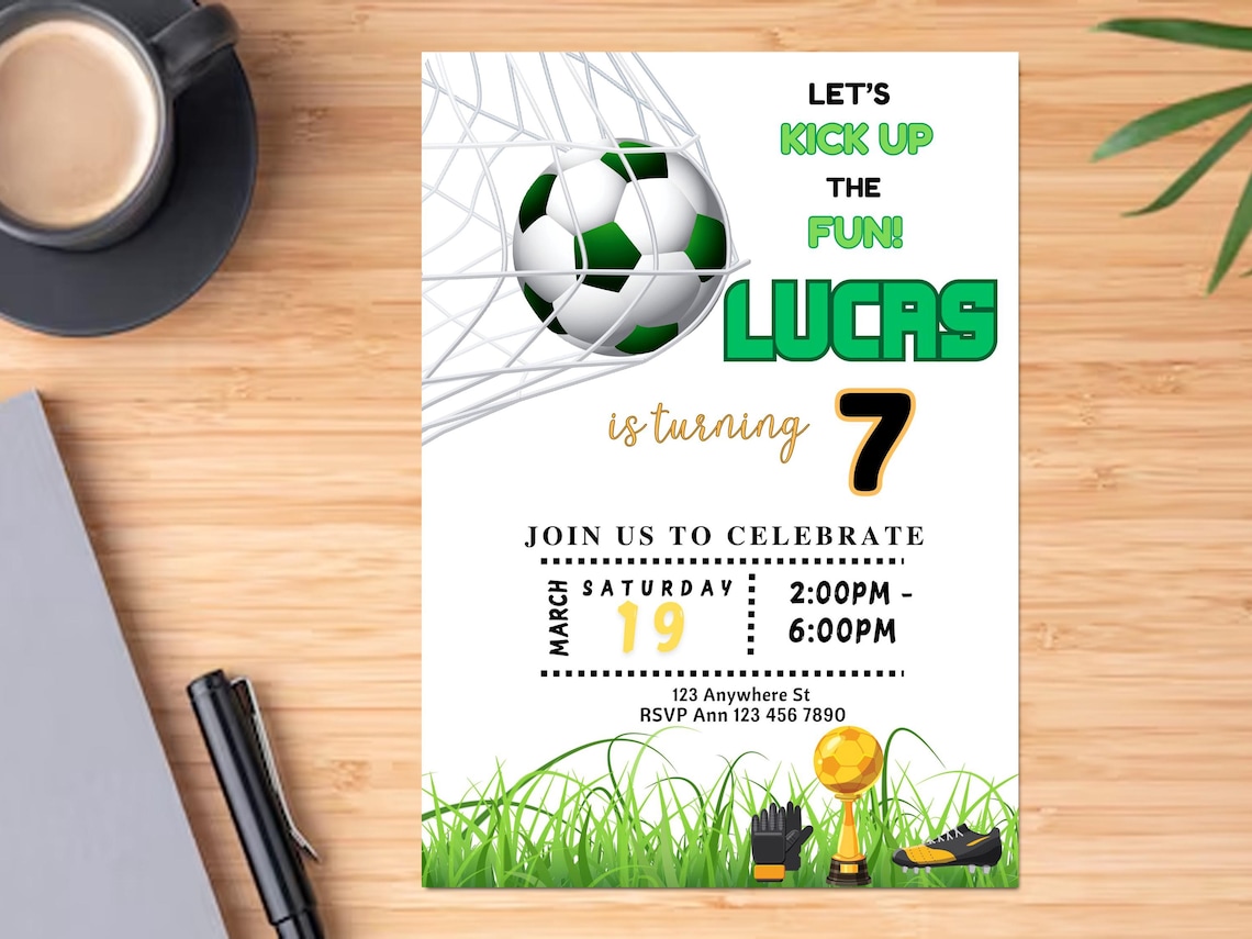 EDITABLE Soccer Birthday Invitation Template, Soccer Party Invitation ...