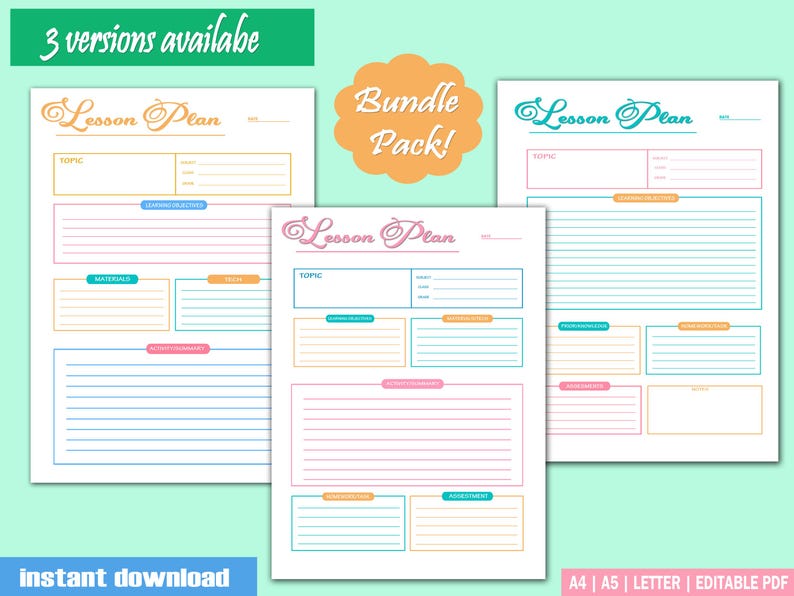 Lesson Plan Template, Lesson Planner Printable, Homeschool Teacher ...