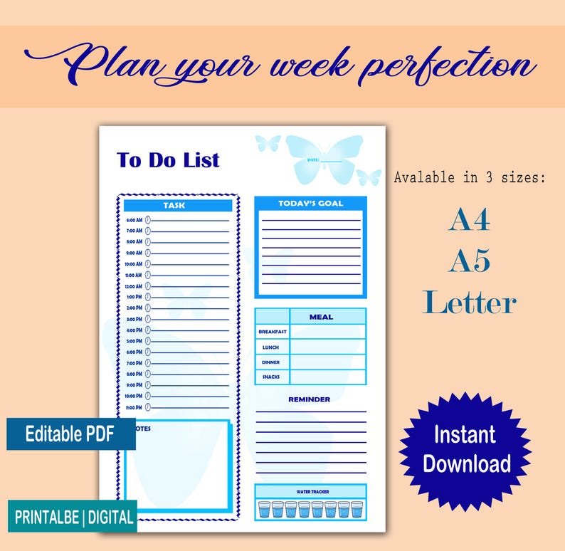Editable Daily Planner | to Do List | Printable Productivity Day ...