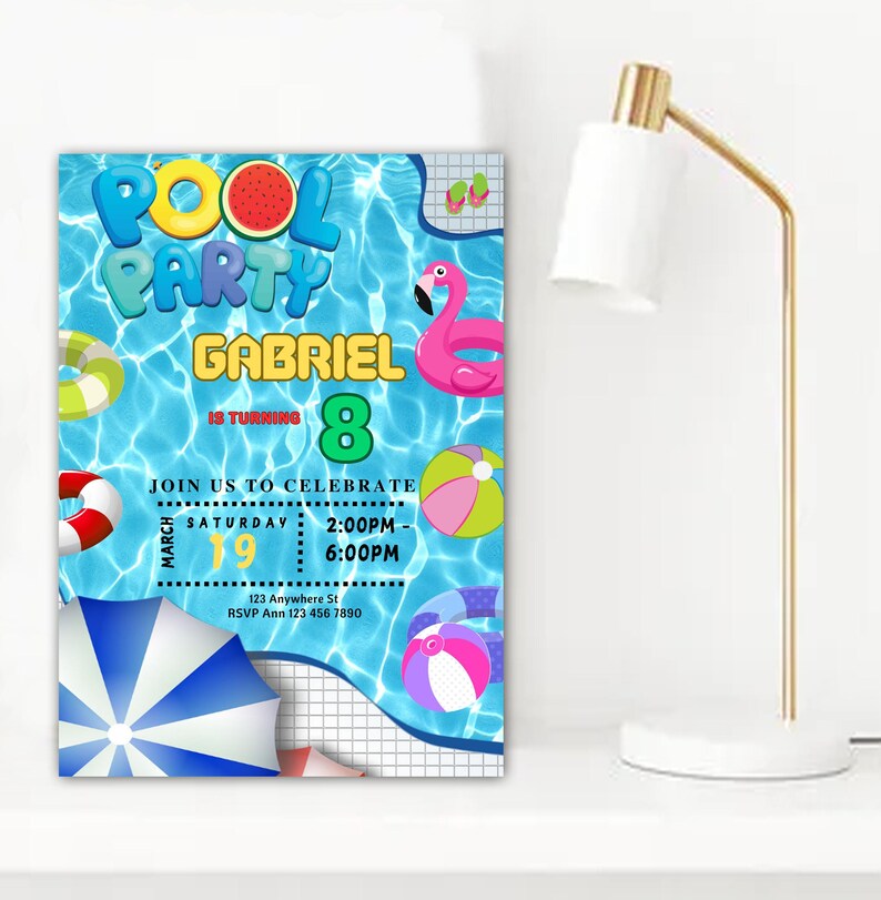Editable Pool Party Birthday Invitation Template, Pool Party Birthday ...