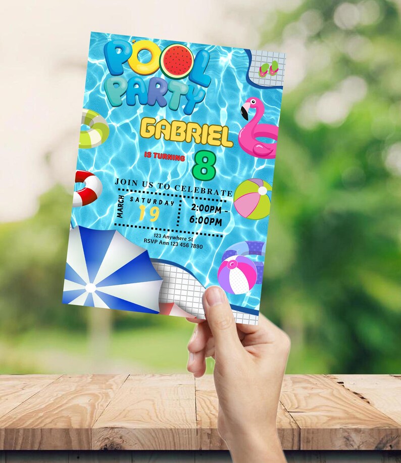 Editable Pool Party Birthday Invitation Template, Pool Party Birthday ...