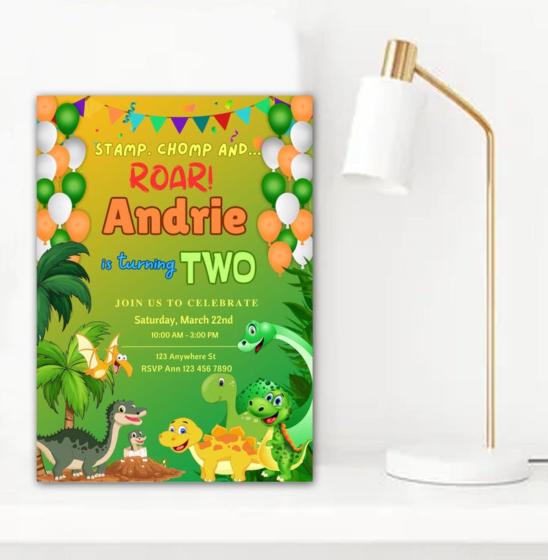 Editable Cute Dinosaur Birthday Invitation Template, Dinosaur Birthday ...