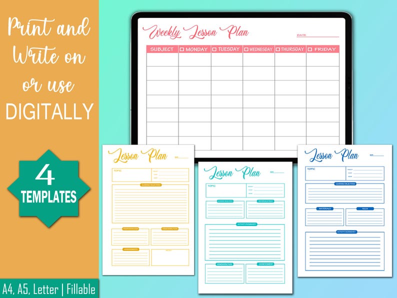 Lesson Plan Template, Lesson Planner Printable, Homeschool Teacher ...