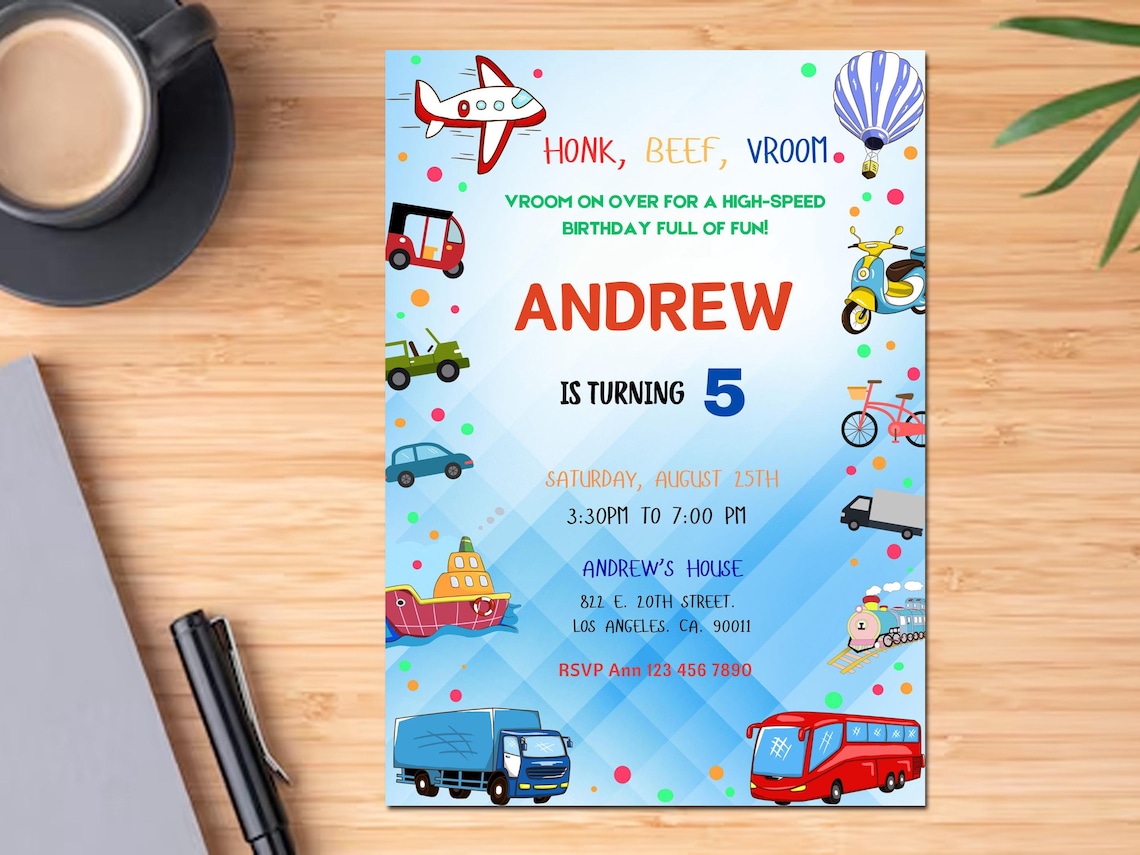 Editable Transportation Birthday Invitation Template, Transport ...