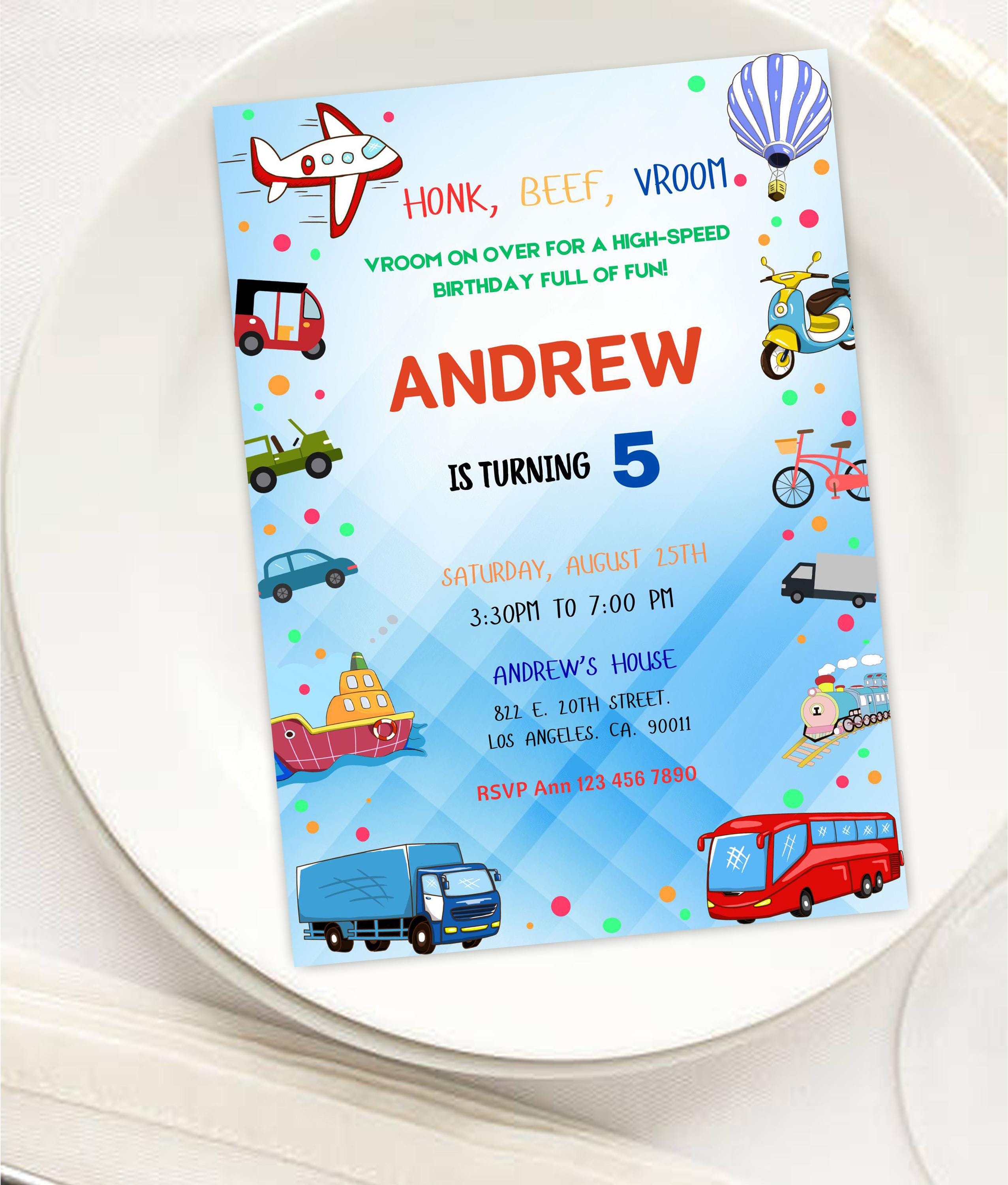 Editable Transportation Birthday Invitation Template, Transport ...