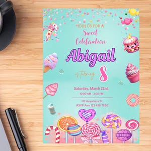 Candy Birthday Invitation Template, Girl and Boy Birthday Invite ...