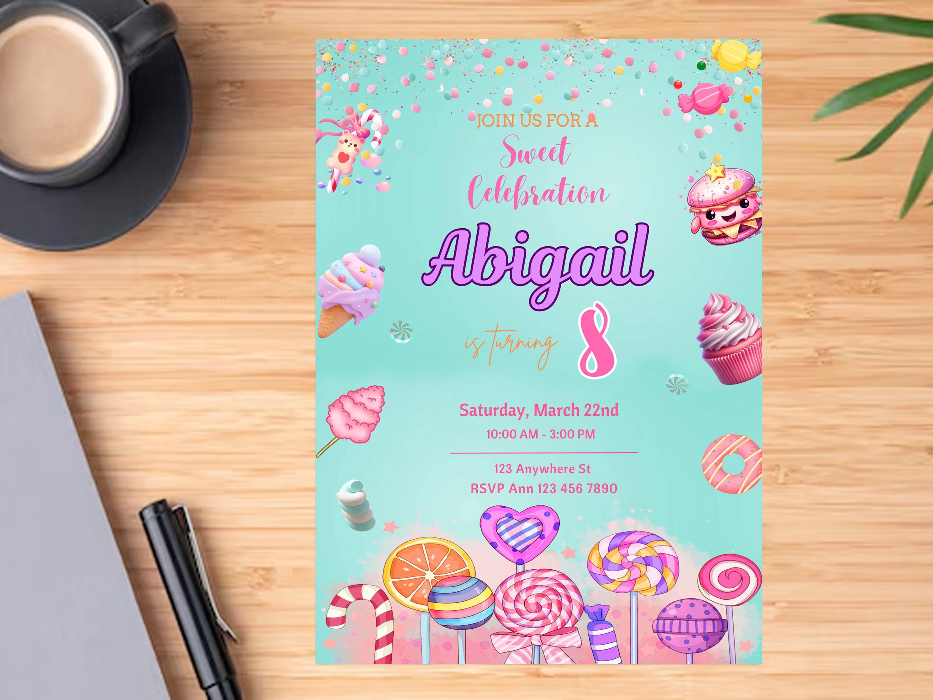 Candy Birthday Invitation Template, Girl and Boy Birthday Invite ...