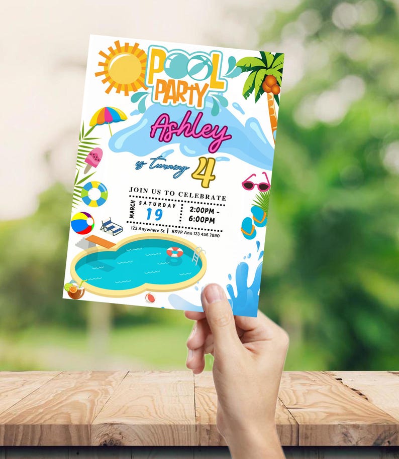 Editable Pool Party Birthday Invitation Template, Pool Party Birthday ...