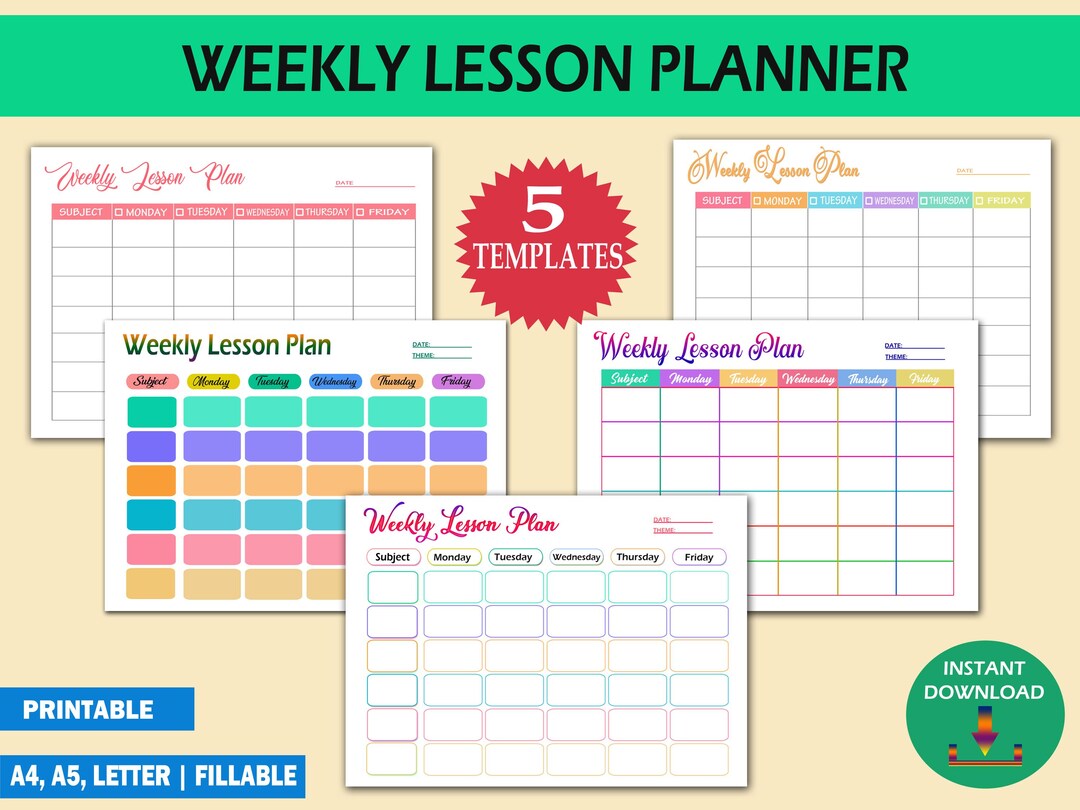 Weekly Lesson Plan Template, 5 Pg BUNDLE, Teacher Lesson Planner ...