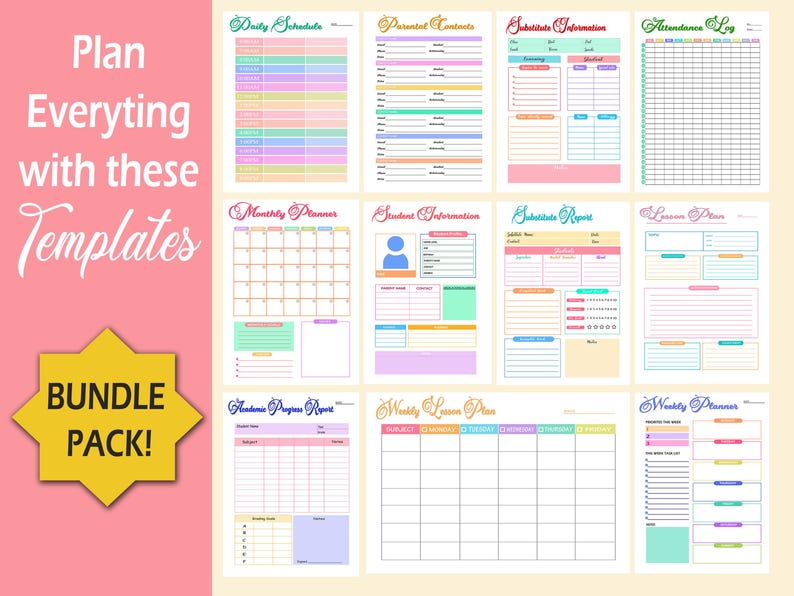 TEACHER Planner Printable | Fillable, 10+ Pg BUNDLE, Lesson Plan ...