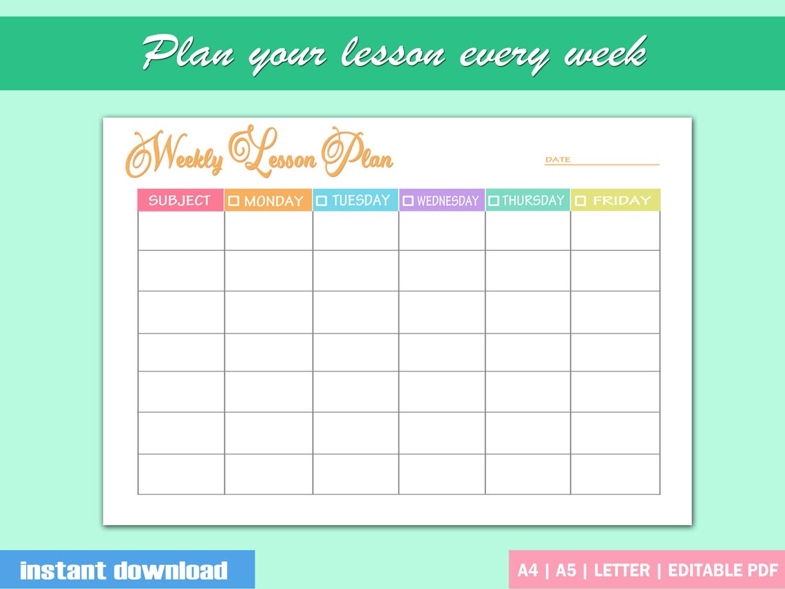 Lesson Plan Template, Lesson Planner Printable, Homeschool Teacher ...