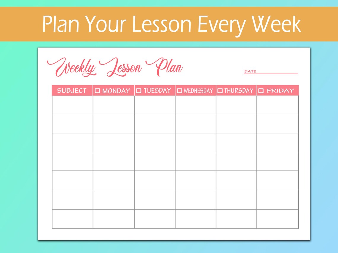 Lesson Plan Template, Lesson Planner Printable, Homeschool Teacher ...
